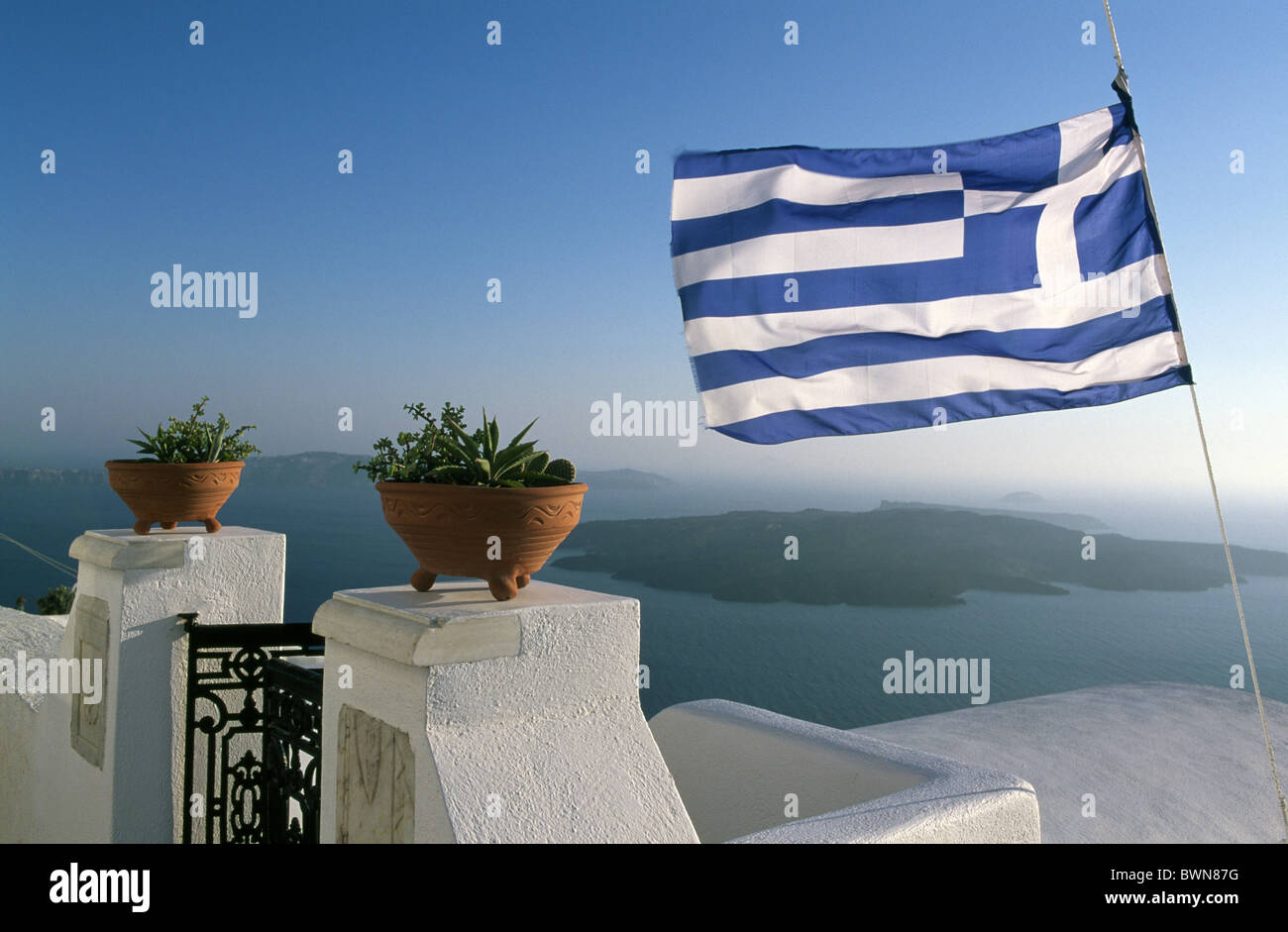 Santorini Cyclades Greece Europe flag banner travel holiday holidays ...