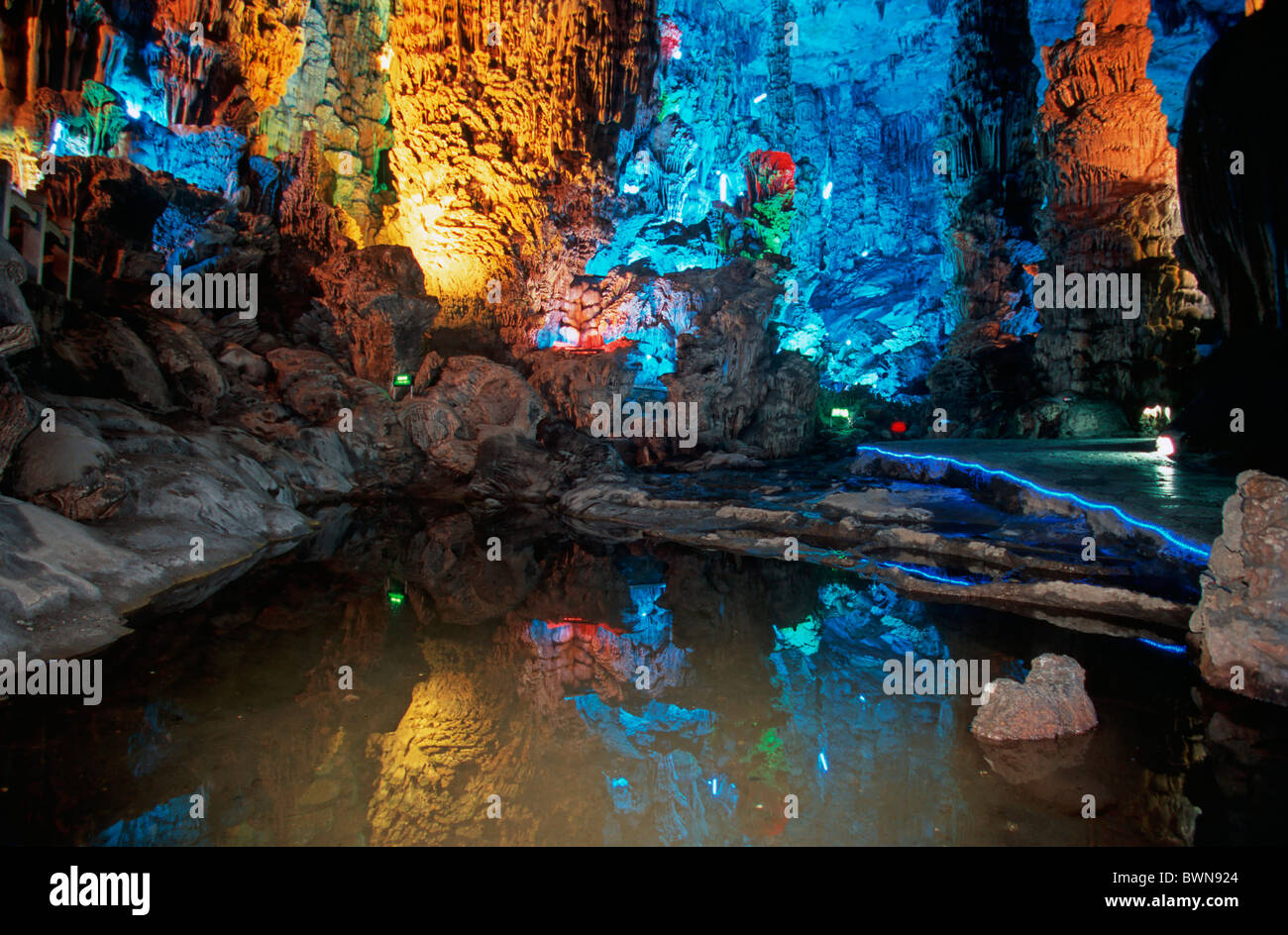 China Asia Ludiyan Reed Flute Cave Guilin Guangxi illuminated ...