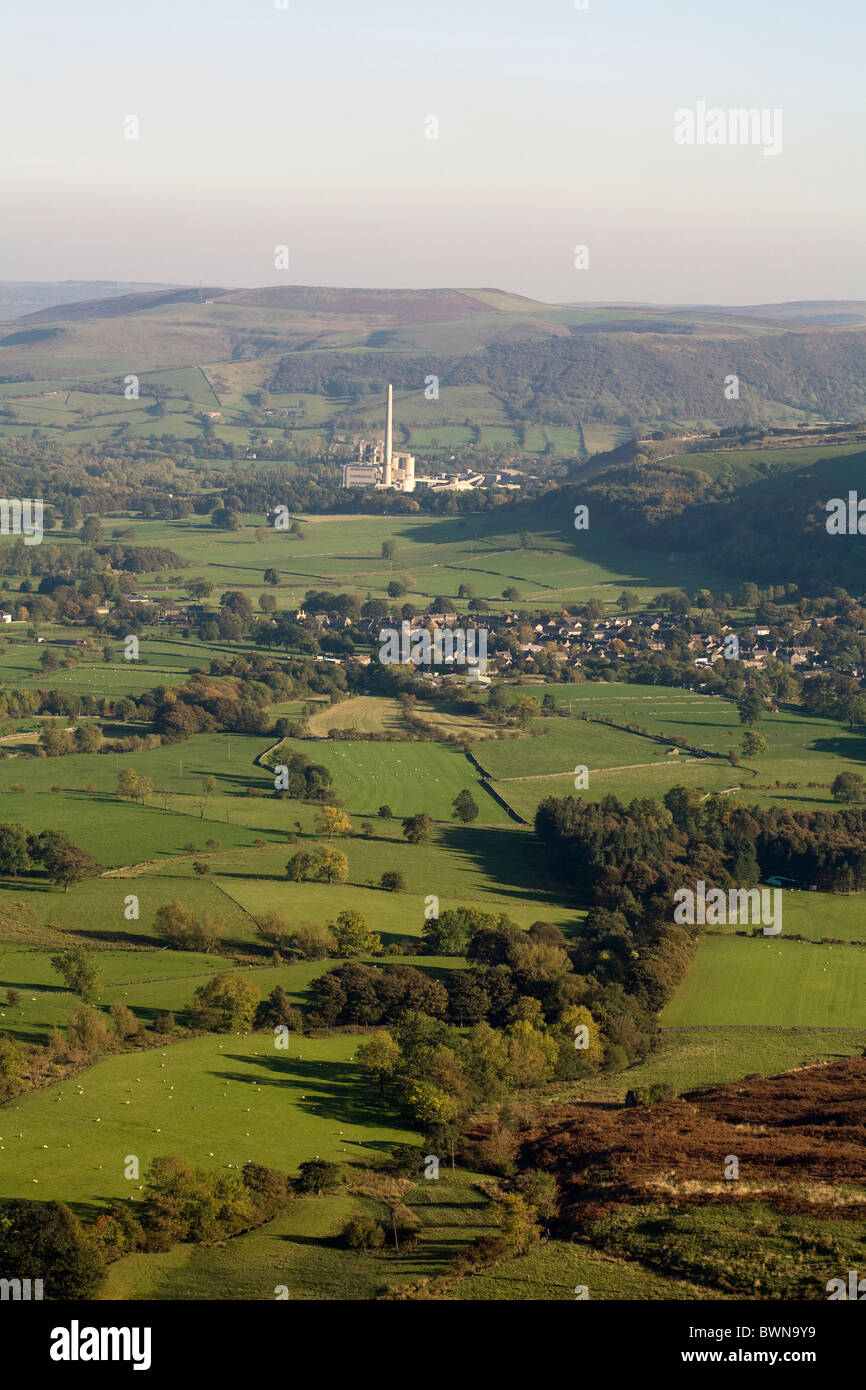 Castleton and the Hope Valley Cement Works and Quarry from Rushup Edge ...