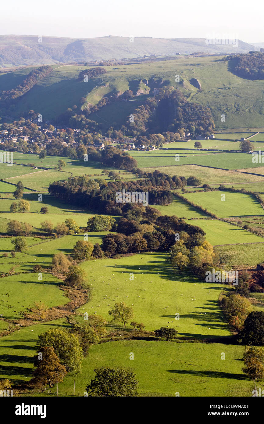 Castleton from Hollins Cross Hope Valley near Edale Derbyshire England ...