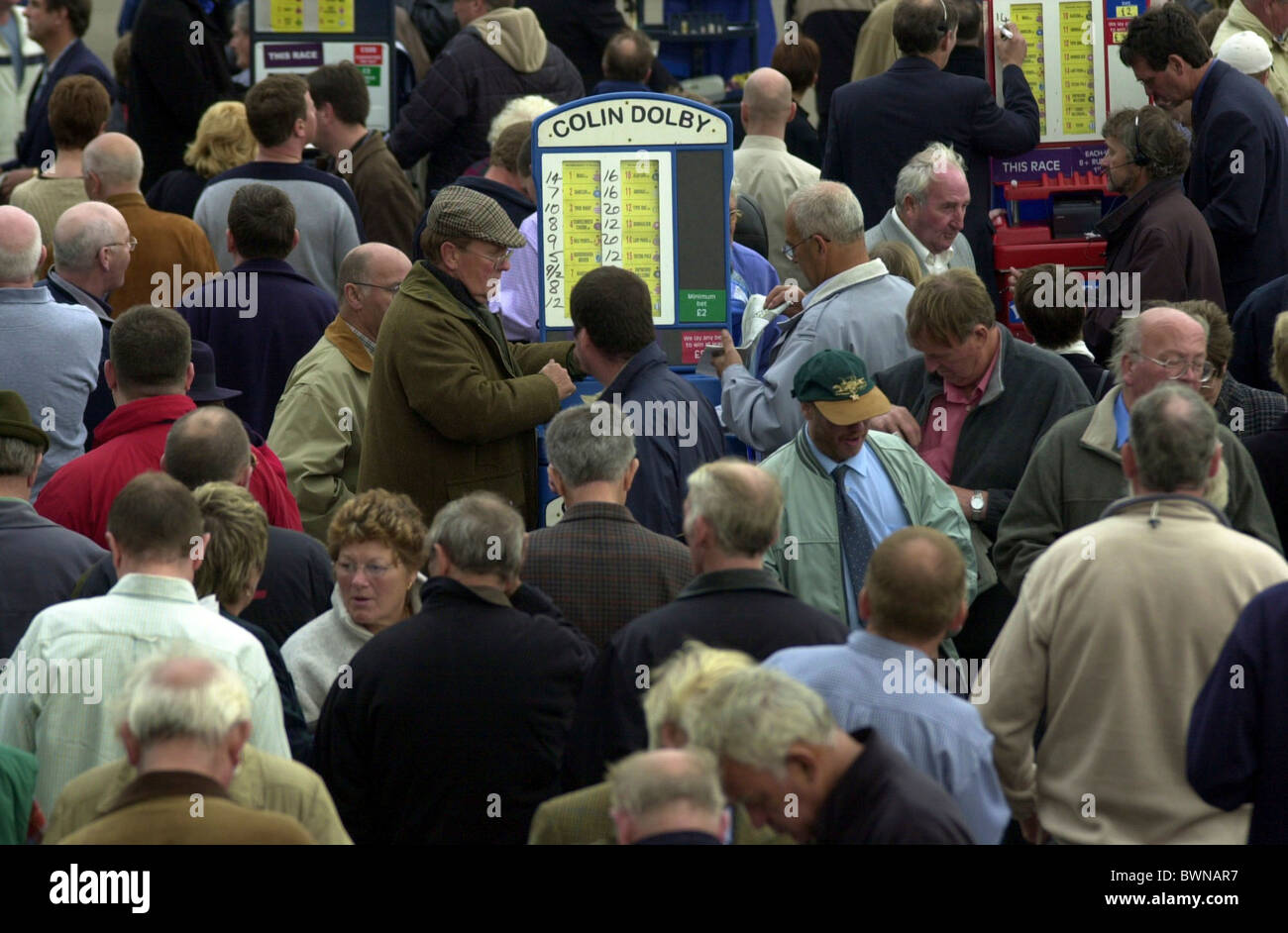 Bookies taking bets at Newmarket Races at the Rowley Mile Stock Photo ...