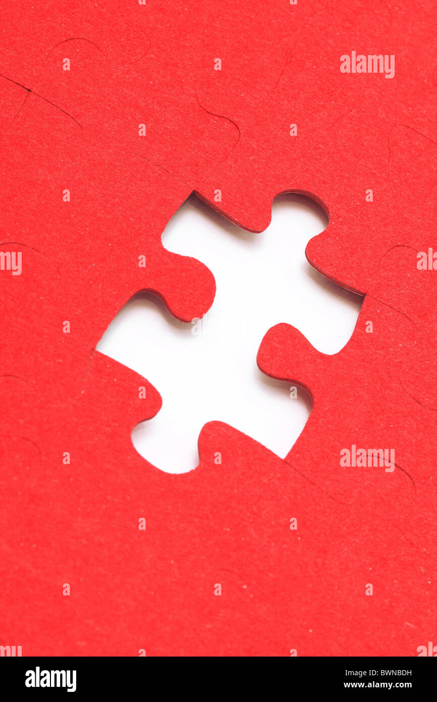 Puzzle missing piece pieces game concept symbol last red white Stock ...