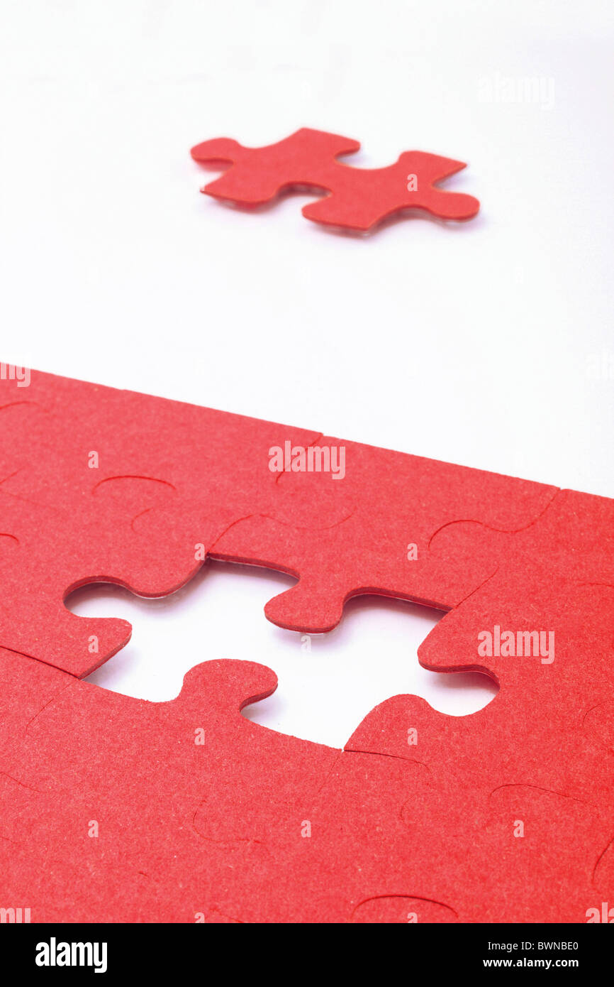Puzzle missing piece pieces game concept symbol last red white Stock ...