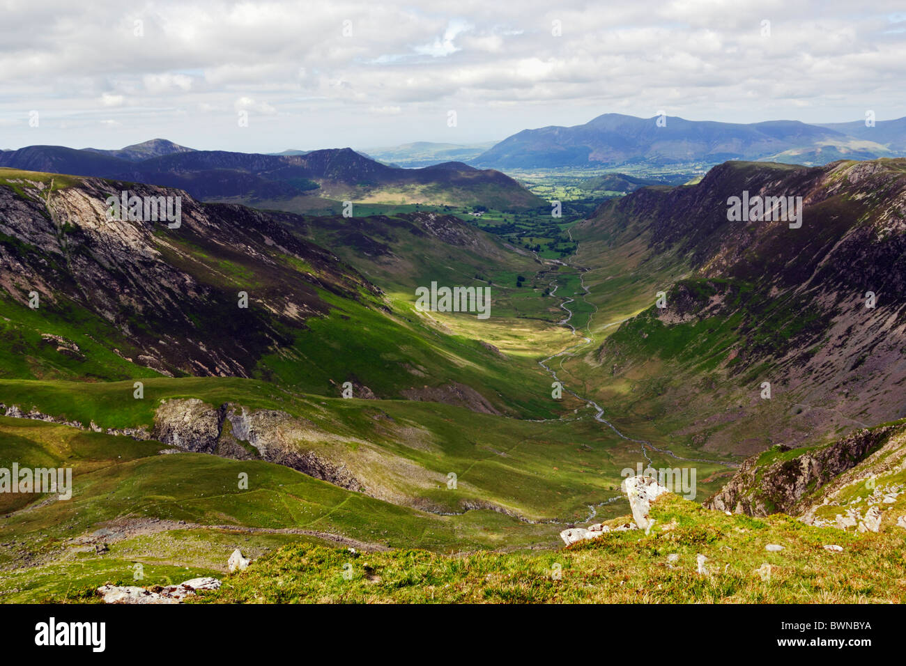 Looking down Newlands Valley from Dale Head in the Lake District ...