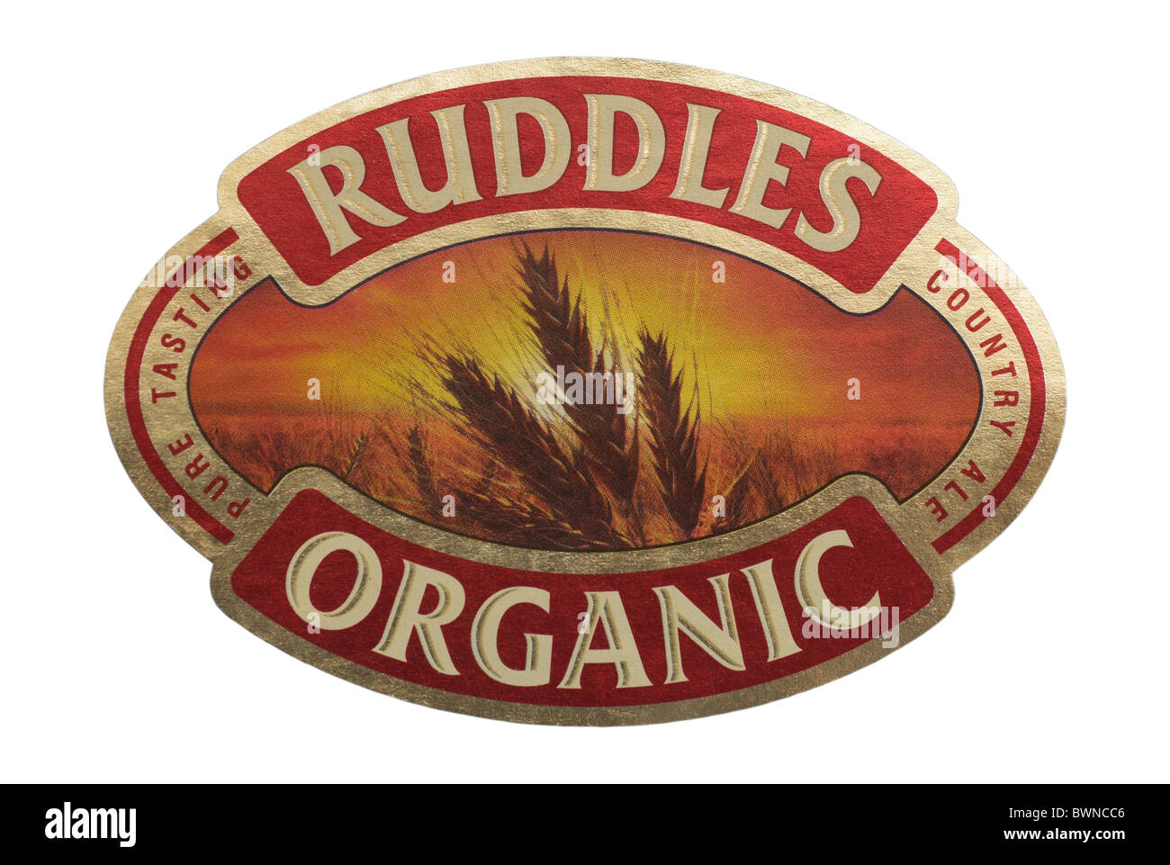 Greene King Ruddles Organic Ale bottle label - current Stock Photo - Alamy