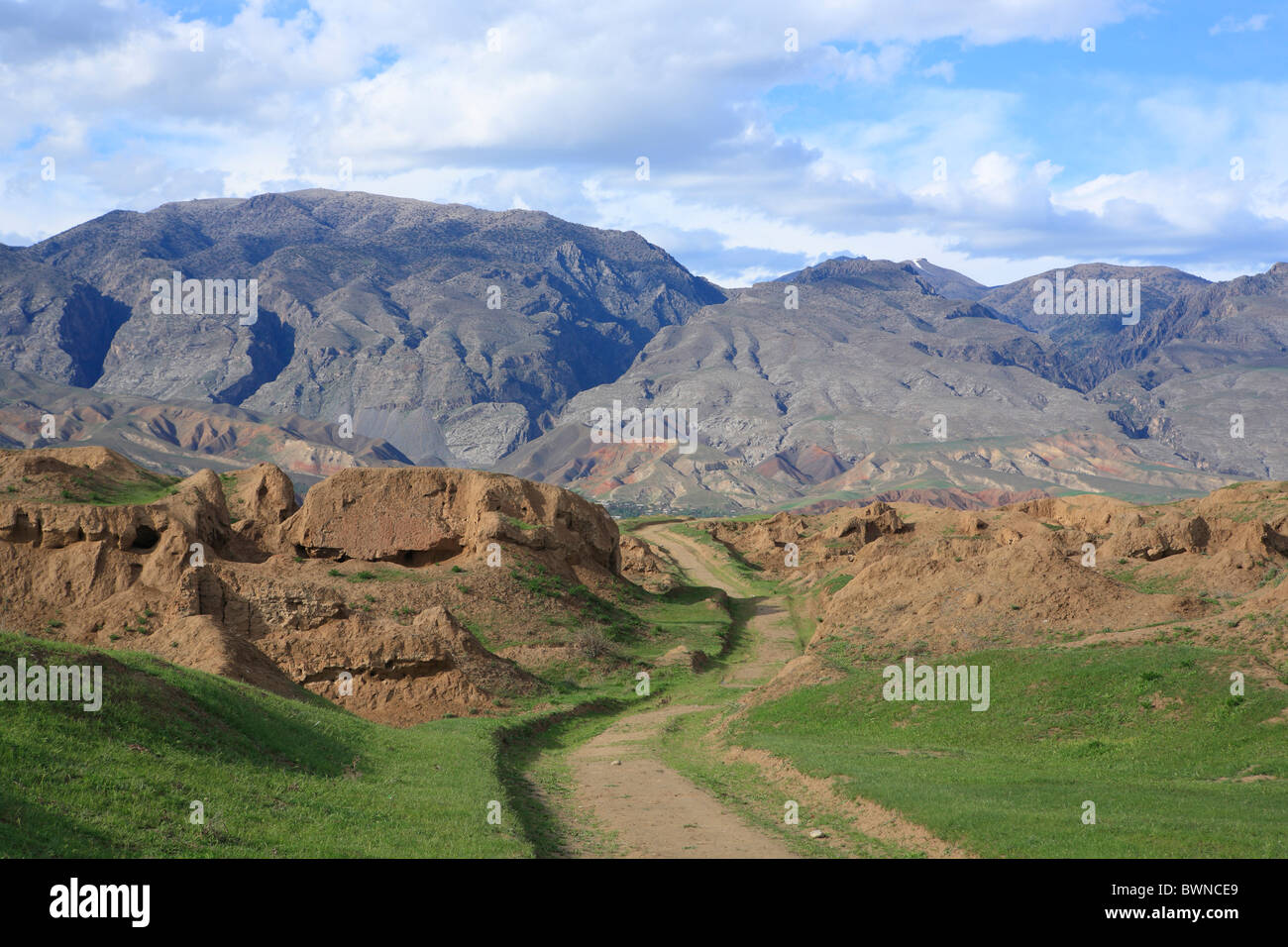 Tajikistan Central Asia Penjikent Panjakent mount mountain road ancient ...