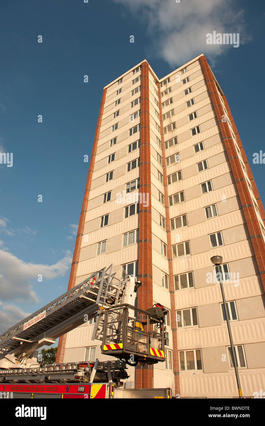 High Rise Flats Fire & Engine Fire & Rescue Service UK Stock Photo - Alamy