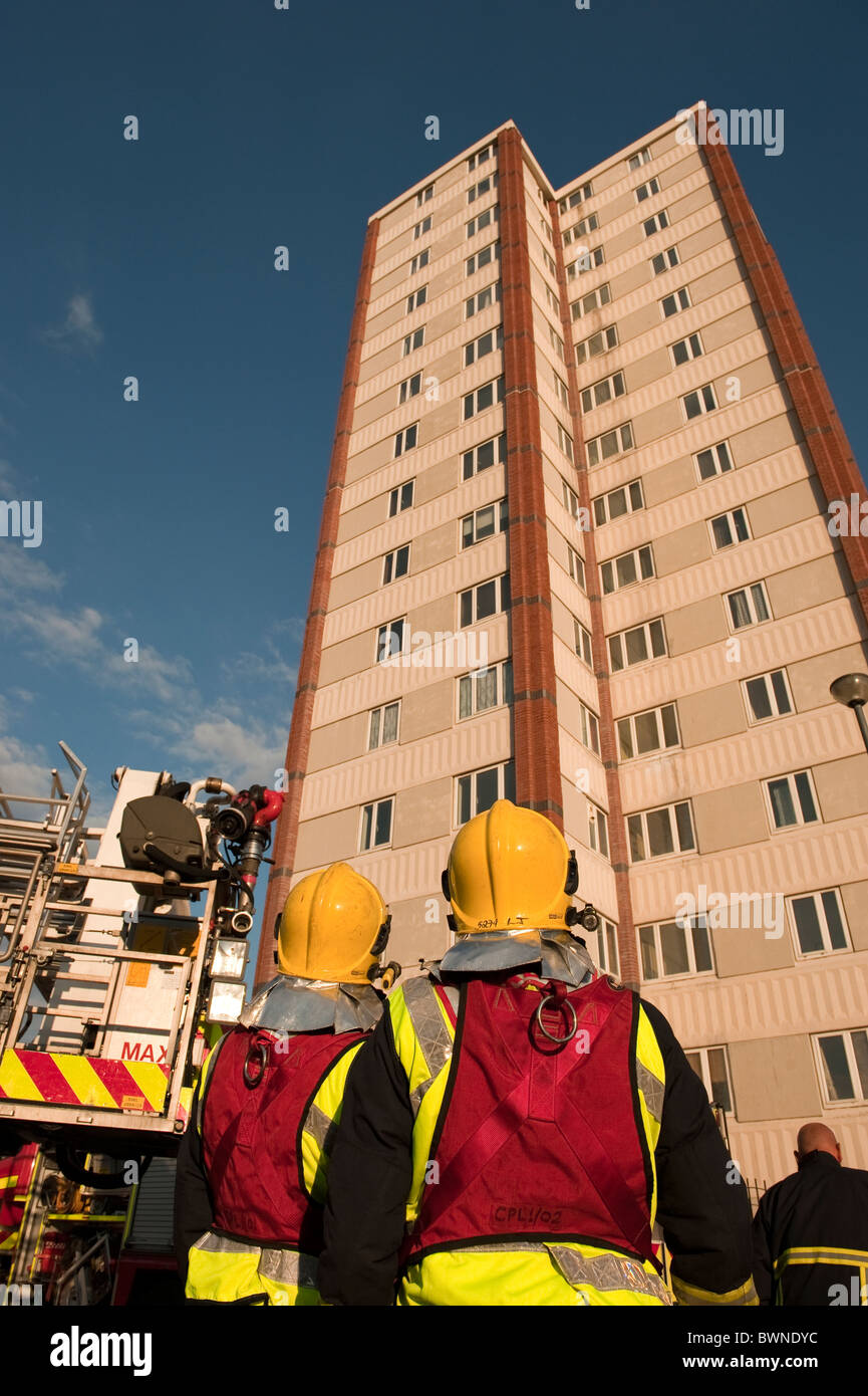 High Rise Flats Fire & Engine Fire & Rescue Service UK Stock Photo - Alamy