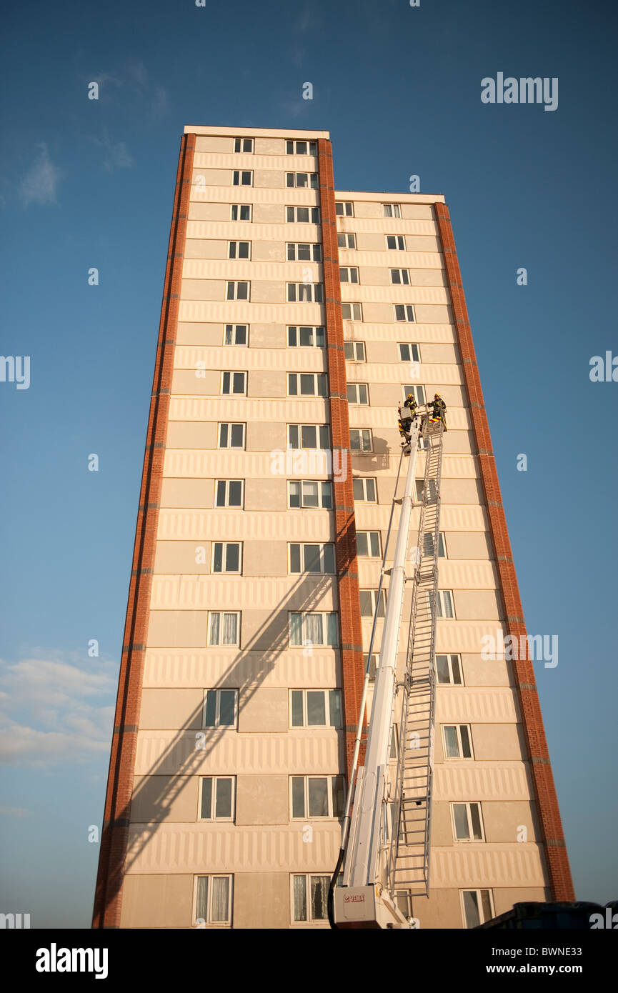 High Rise Flats Fire & Engine Fire & Rescue Service UK Stock Photo - Alamy