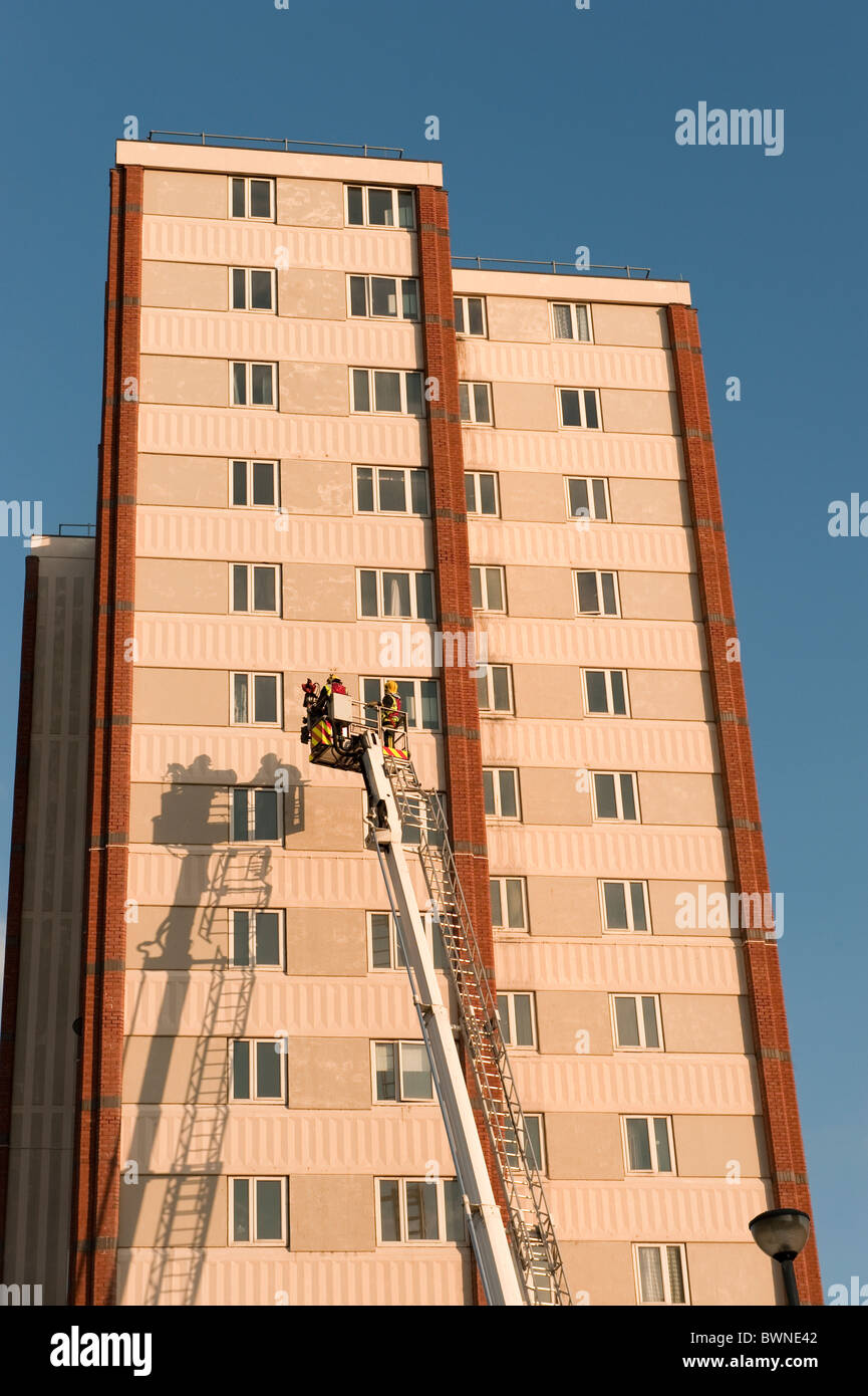 High Rise Flats Fire & Engine Fire & Rescue Service UK Stock Photo - Alamy