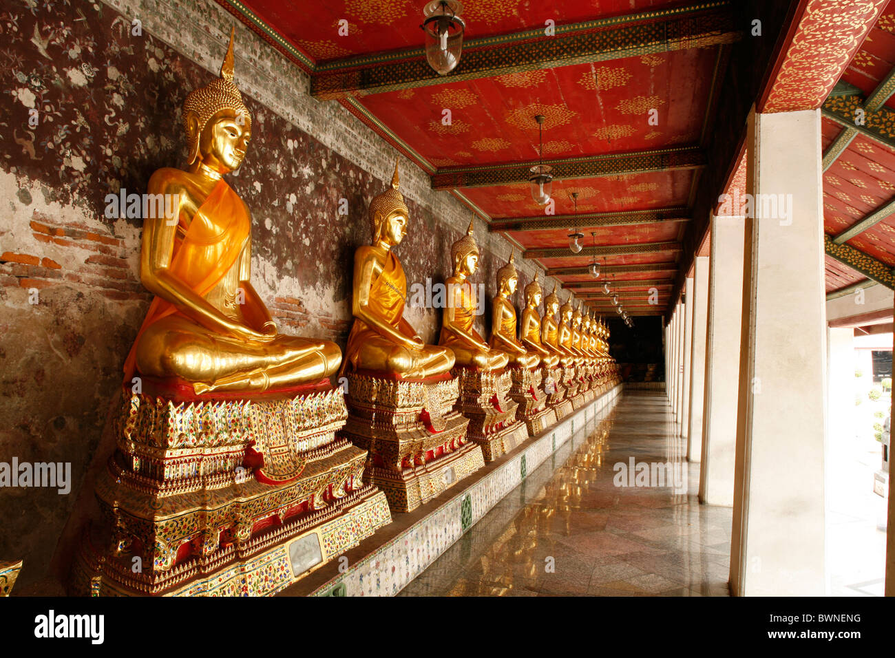 Thailand Asia Bangkok Wat Suthat Buddha Statues Southeast Asia golden ...