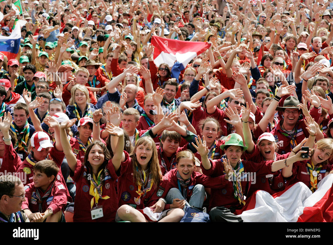 Scouts cheering as they attend the opening of the 21st World Scout ...