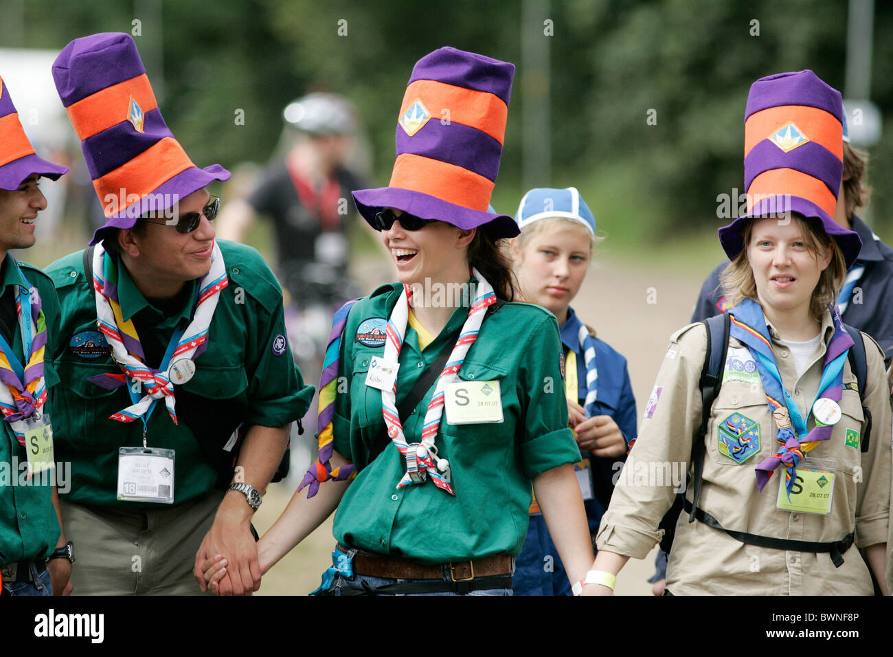 Scouts in zany hats attend the opening of the 21st World Scout Jamboree ...