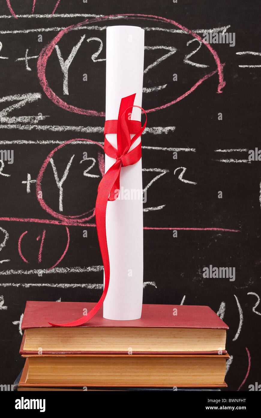 Chalkboard with a diploma and books Stock Photo - Alamy