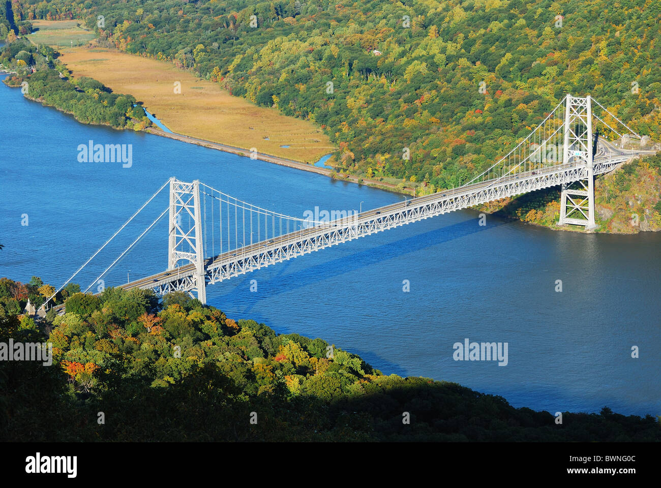 Bridge over Hudson River in Autumn with colorful trees Stock Photo - Alamy