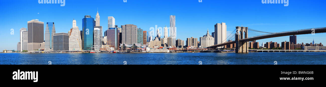 New York City Manhattan skyline panorama with Brooklyn Bridge and ...