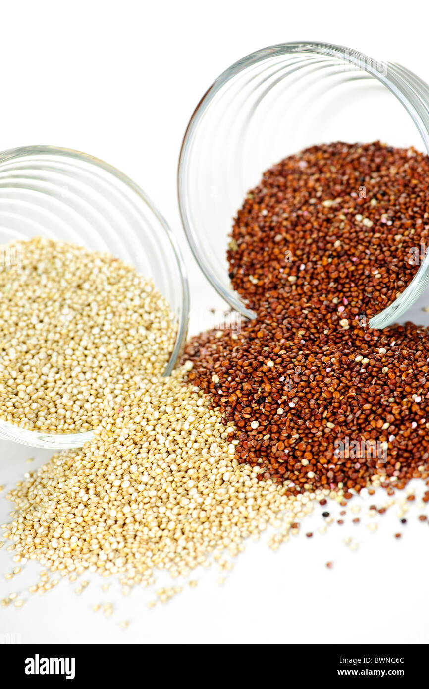 Red and white quinoa grain in glass bowls on white background Stock ...