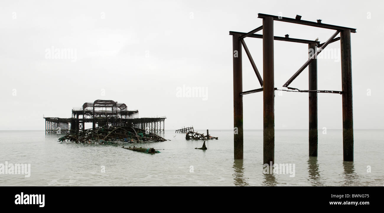 The shell of Brighton's west pier in the depths of winter Stock Photo ...