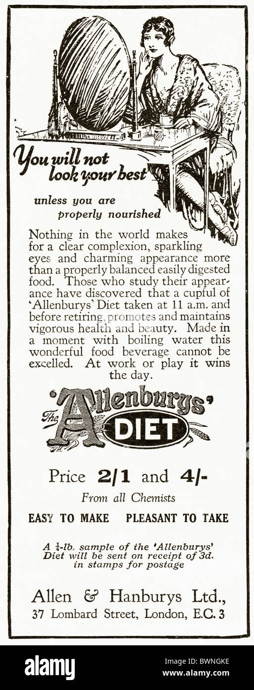 Black and white consumer magazine advertisement for Allenburys diet ...