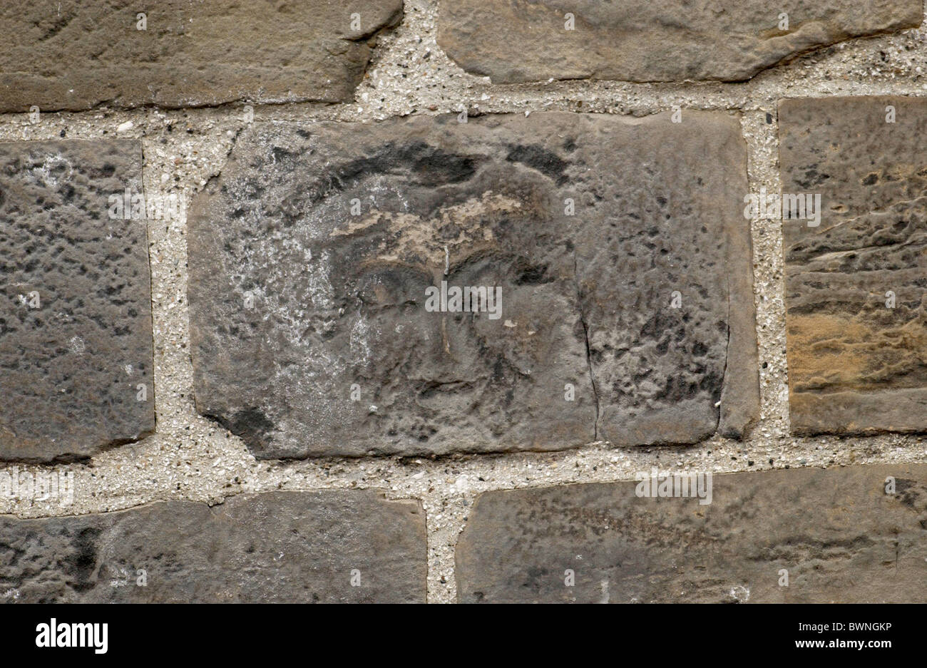 FACE CARVED IN OLD STONE AT ST ANDREWS UNIVERSITY, SCOTLAND Stock Photo ...