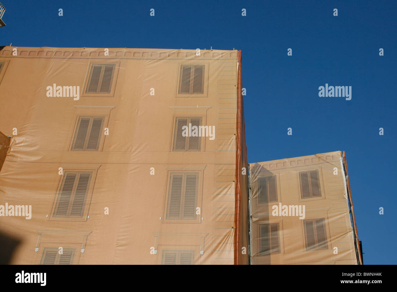 plastic covers on buildings being renovated in rome, italy Stock Photo ...