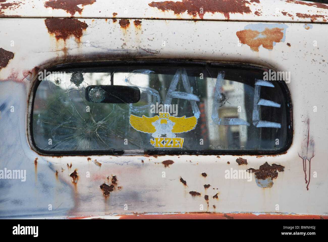 rear window of 1948 Ford Pickup truck for restoration Stock Photo - Alamy