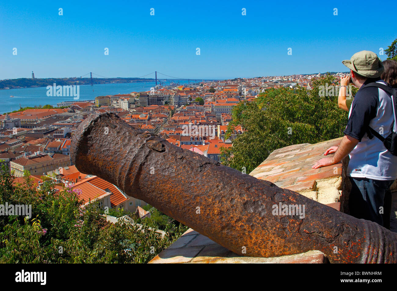 Lisbon, Tejo River and 25th Abril Bridge, View from St George's Castle ...
