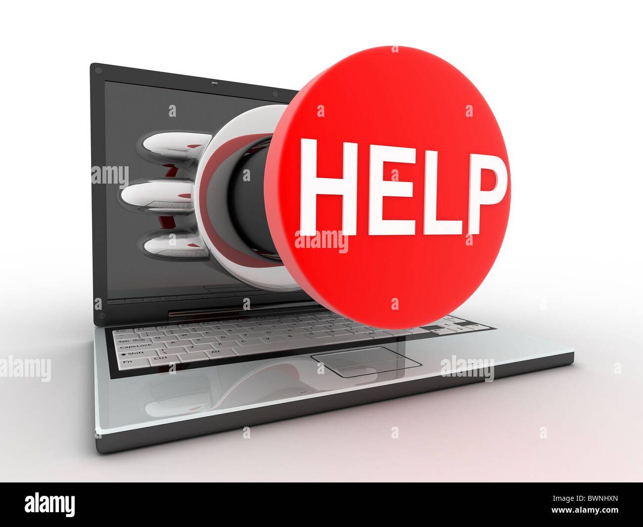 Laptop help symbol (done in 3d, isolated Stock Photo - Alamy