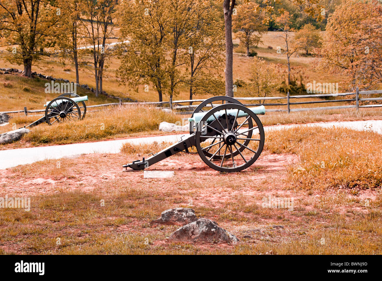 Artillery Cannons on Cemetery Ridge Gettysburg Pennsylvania PA in early ...
