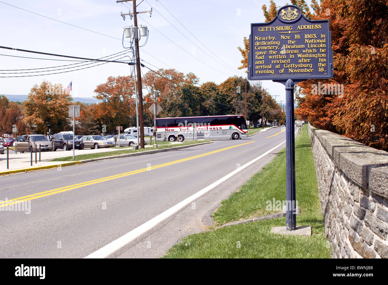 Historical placard about the Gettysburg Address in 1863 at Gettysburg ...