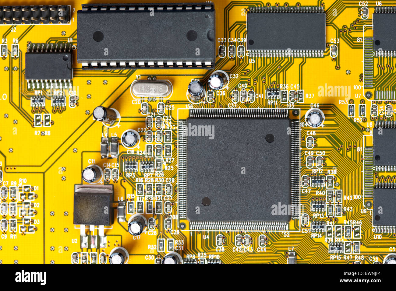 A close up shot of the backside of a computer circuit board, also known ...