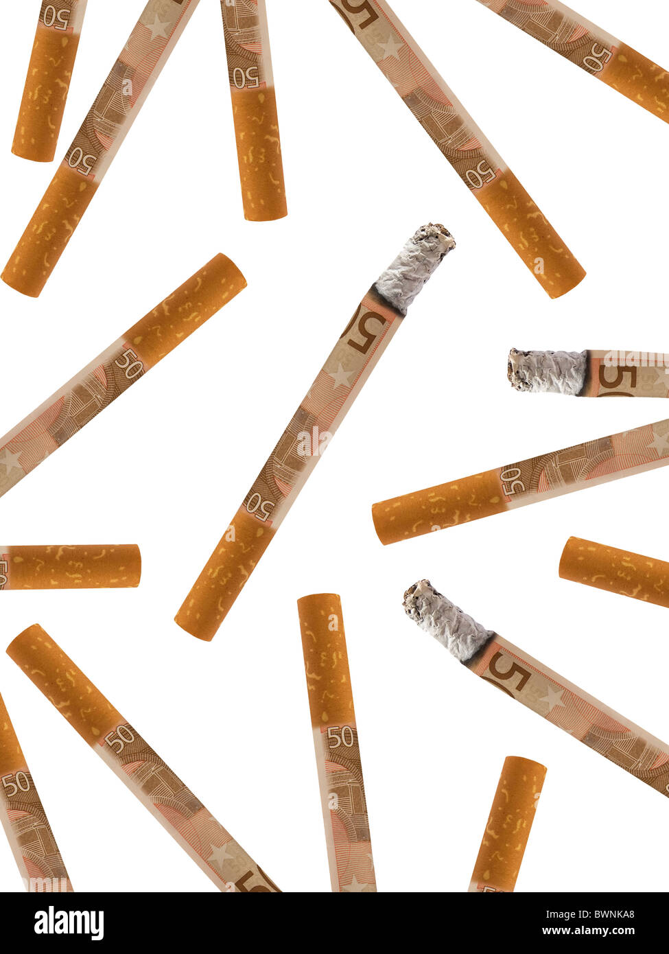 a lot of euro cigarette on white background Stock Photo - Alamy