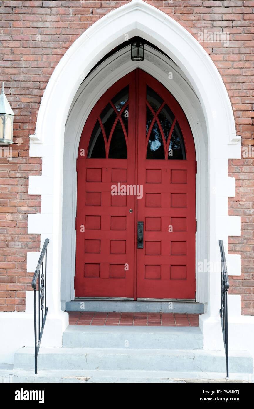 Red door with windows Stock Photo - Alamy