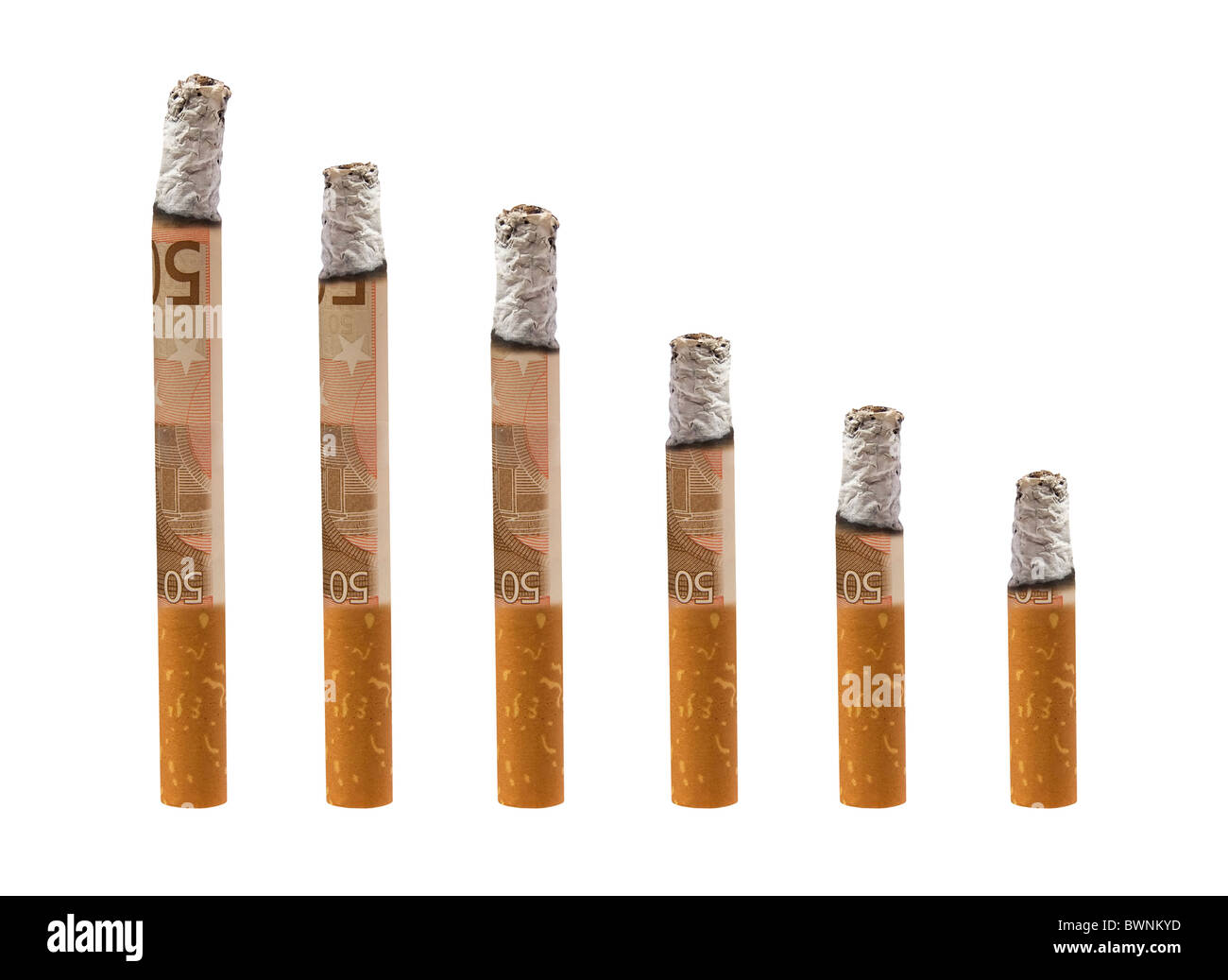 six euro cigarettes on white background Stock Photo - Alamy