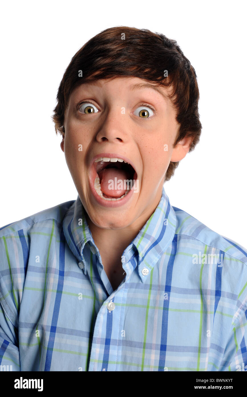 Portrait of boy screaming isolated over white background Stock Photo ...