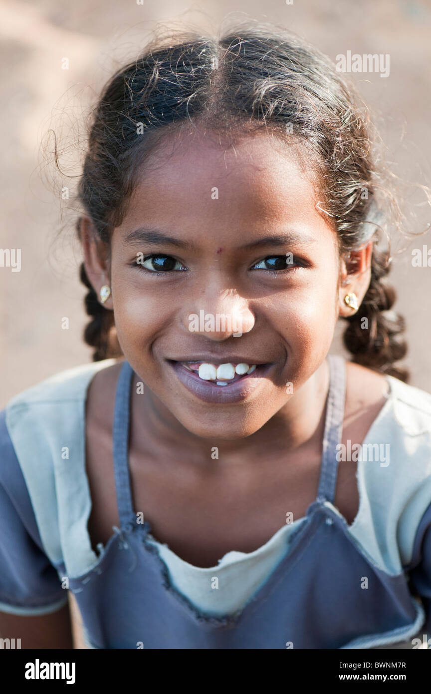Smiling happy Indian village girl. Andhra Pradesh, India Stock Photo ...