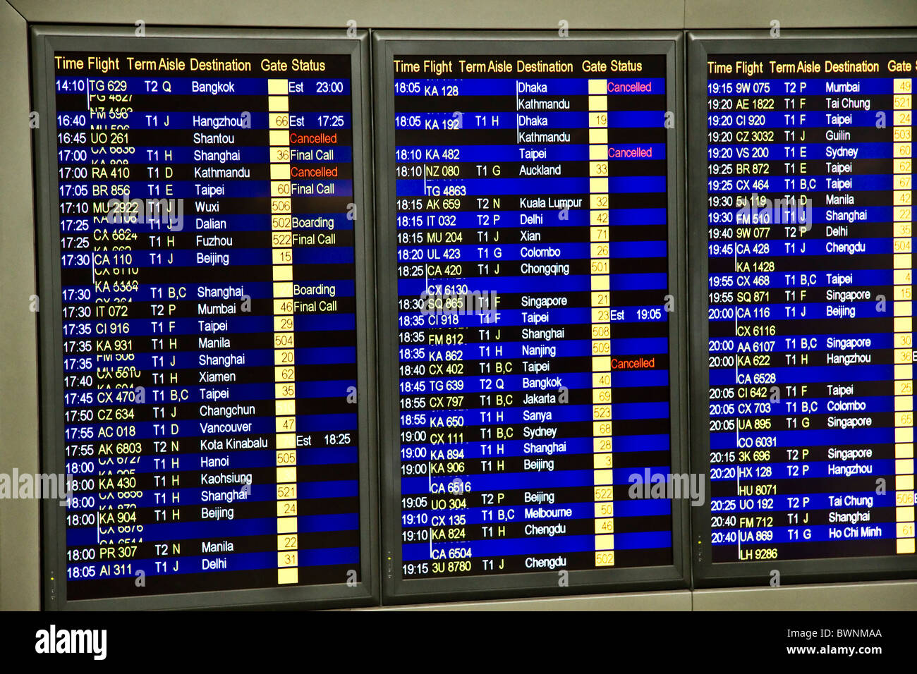 Information board in Hong Kong airport arrival hall Stock Photo - Alamy