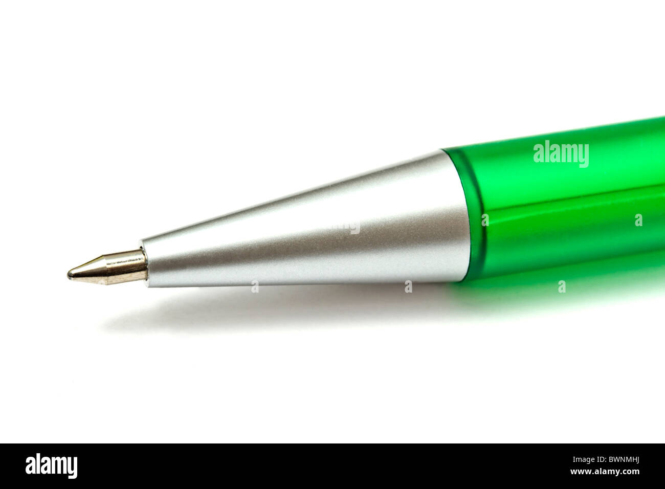 Green Ball Point Pen closeup On White background Stock Photo - Alamy