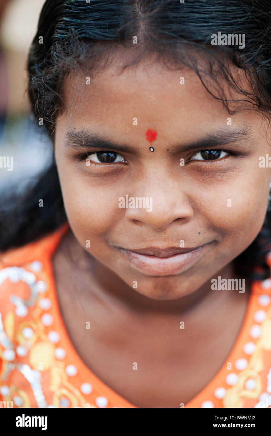 Smiling Indian village girl. Andhra Pradesh, India. Selective focus ...