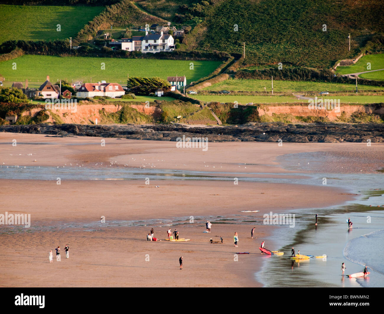 croyde bay on the north devon coast - the view from the footpath to ...