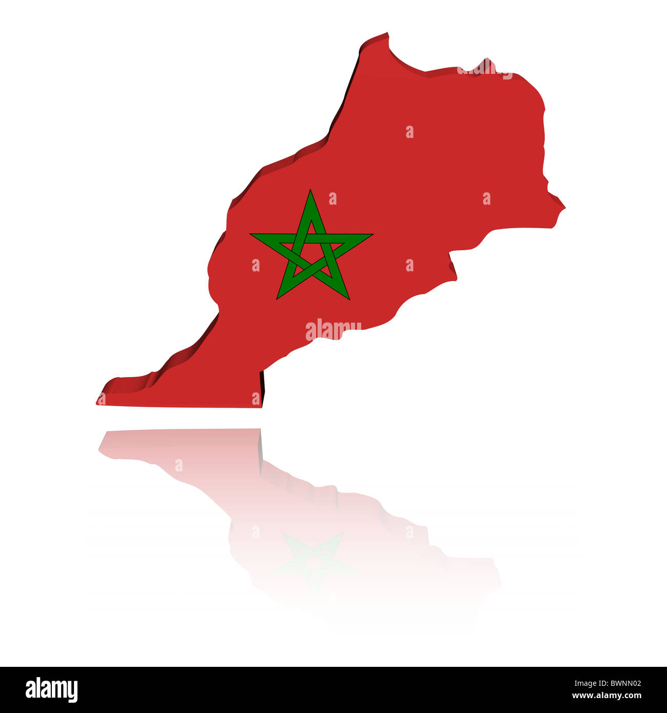 Morocco map flag 3d render with reflection illustration Stock Photo - Alamy