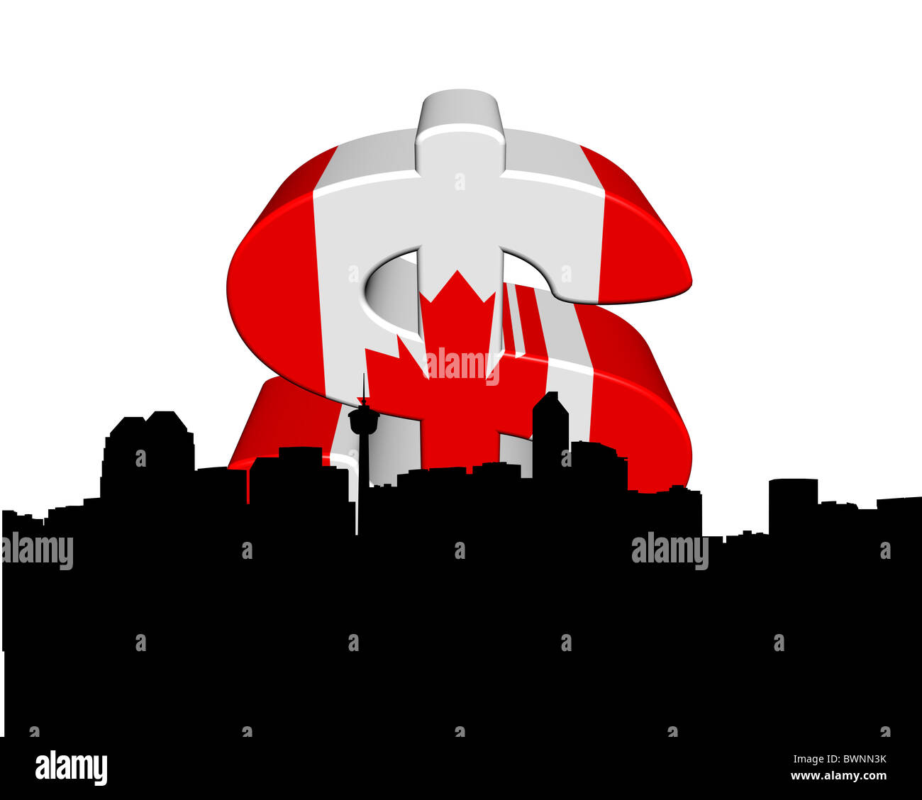 Calgary skyline with Canadian flag dollar symbol illustration Stock ...
