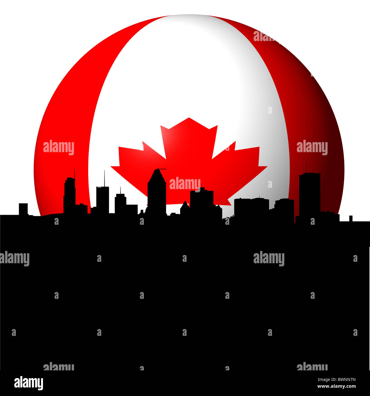 Montreal skyline with Canadian flag sphere illustration Stock Photo - Alamy