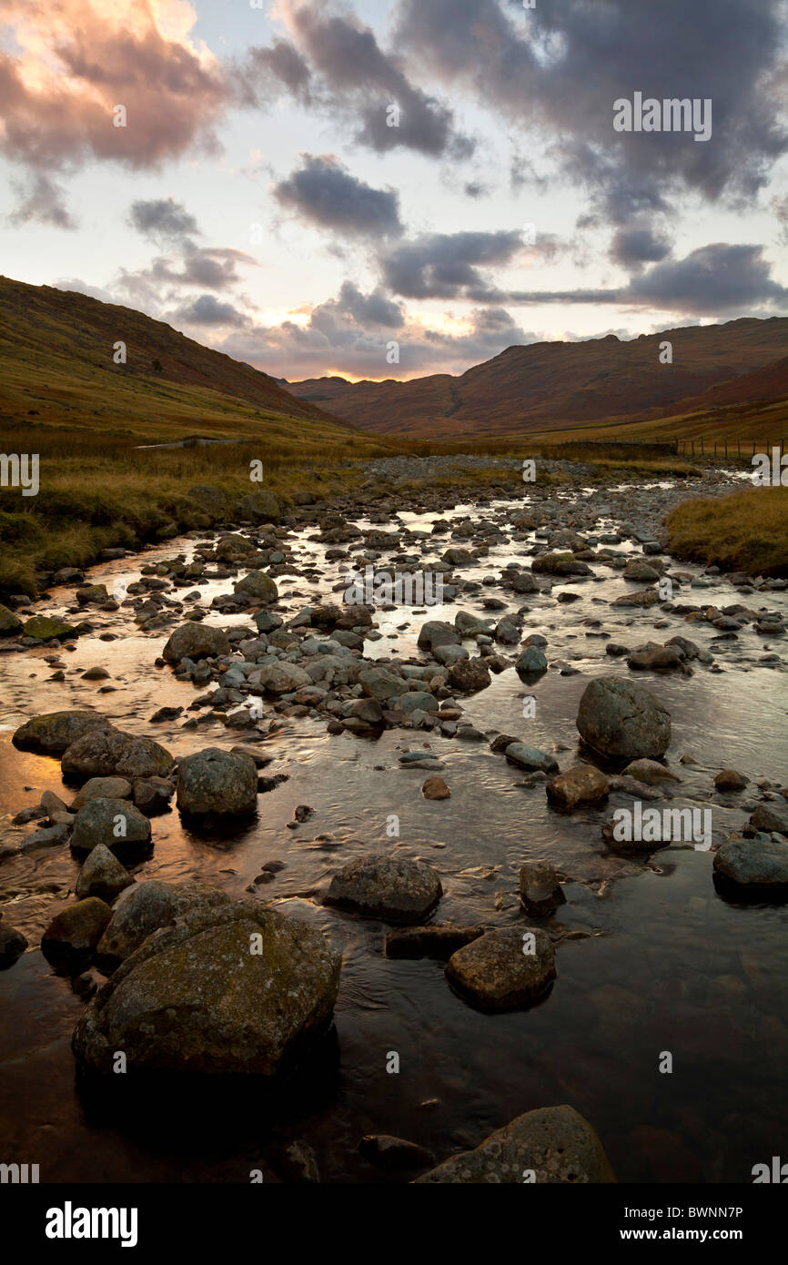 Sunset over the River Duddon in Wrynose Bottom, Cumbria Stock Photo - Alamy