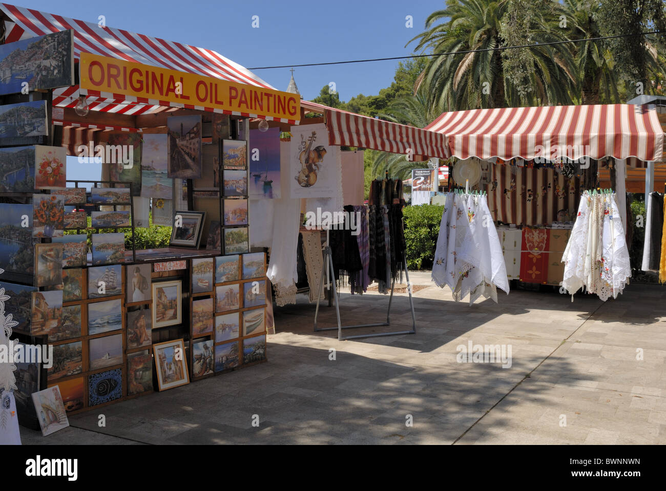 A fine view to the Market Square in Cavtat Town. There are oil ...