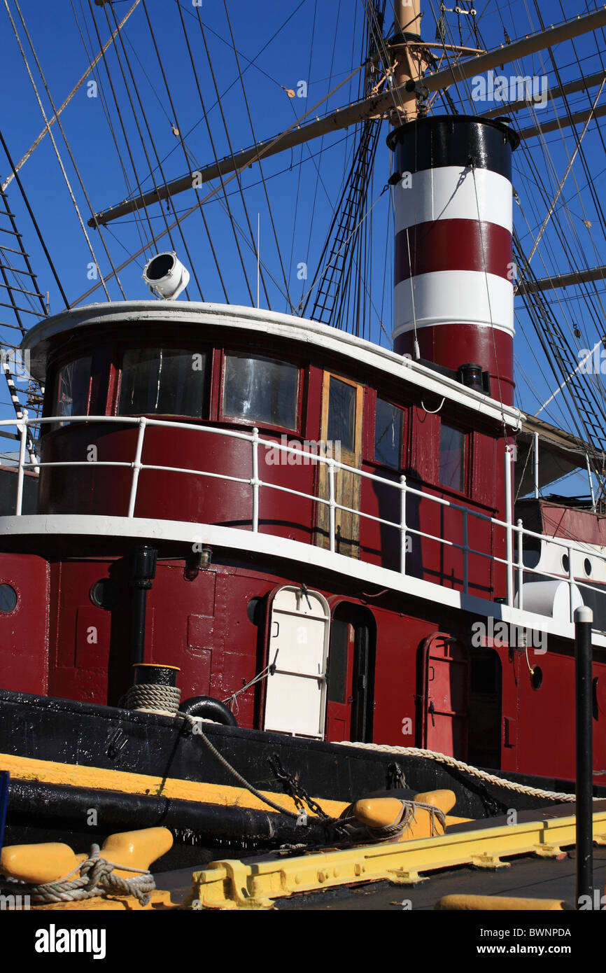 Detailed view of a 1900 vintage steam tugboat, the Helen McAllister, at ...