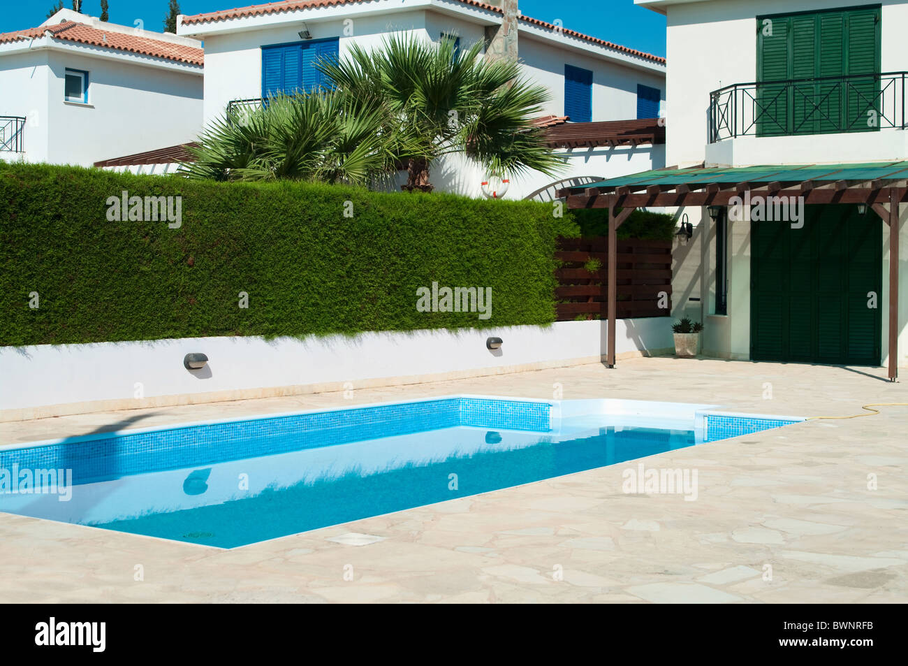 Yard country house with swimming pool Stock Photo - Alamy