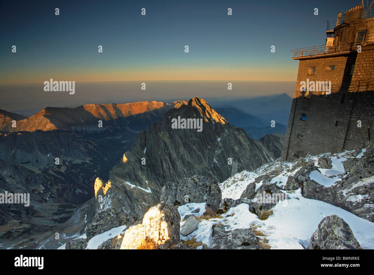 The visitor centre on the high peak of Lomnicky Stit in the high Tatra ...