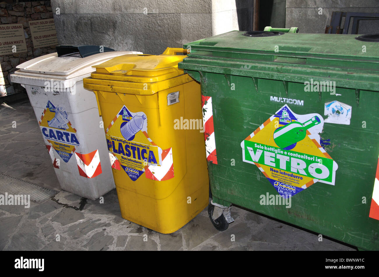 Recycling bins in Italy Stock Photo - Alamy