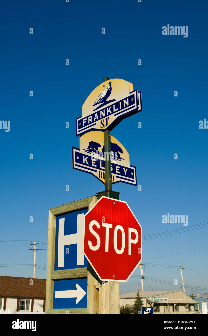 Street signs in downtown Churchill, Cape Merry, Churchill, Manitoba ...
